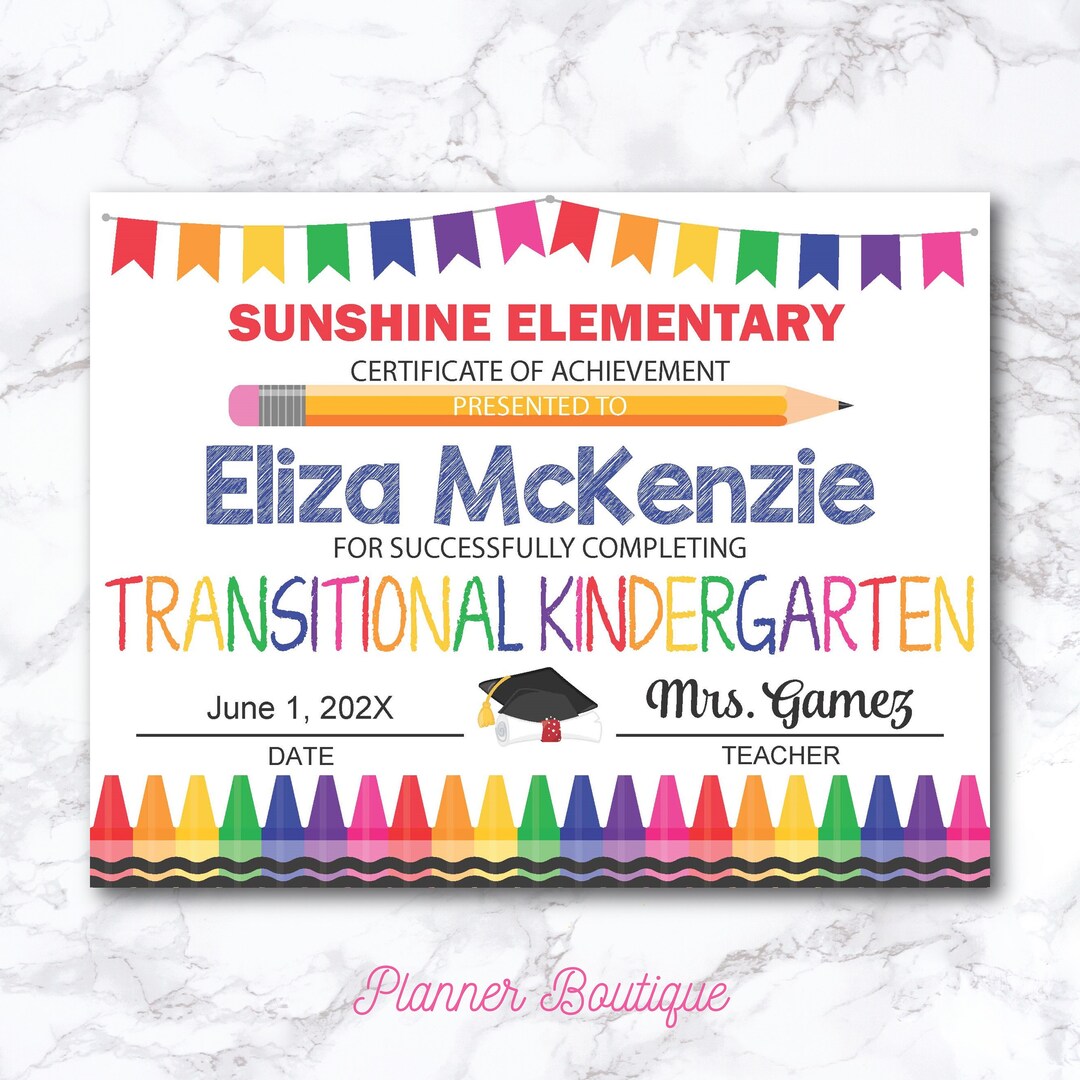 Editable Transitional Kindergarten Diploma, Kindergarten Graduation ...