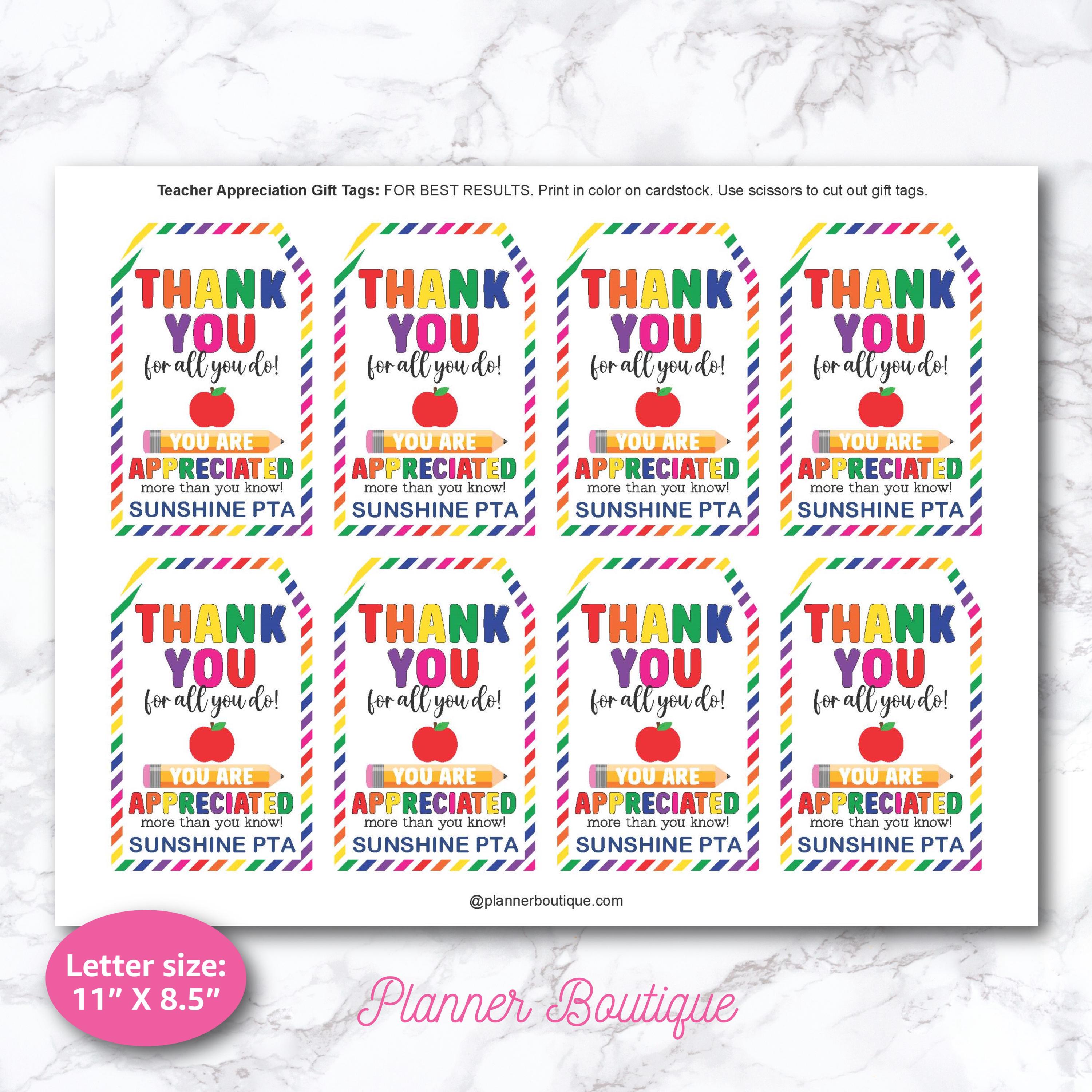 Teacher Appreciation Gift Tags: Printable School Favor (digital ...