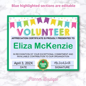 Volunteer Appreciation Certificate: Printable Award Template (PDF) - Etsy