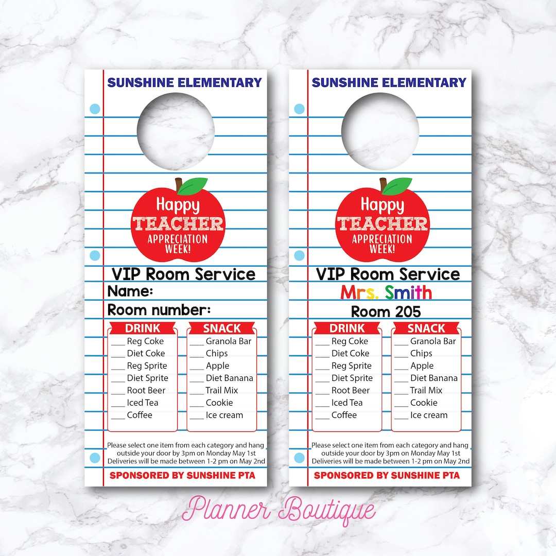 Teacher Appreciation Week Room Service Door Hanger (digital Download ...