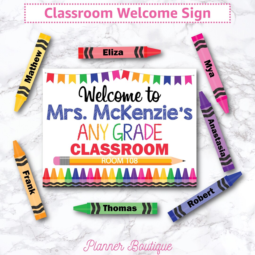 Classroom Welcome Sign Crayon Theme Door Banner Bunting Teacher Class ...