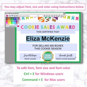 Editable Scout Cookie Sales Award Certificate, Printable Girl Top ...