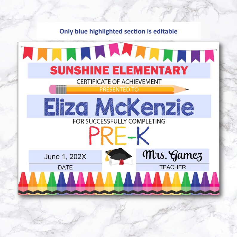 Pre-k Graduation Diploma: Keepsake Certificate (digital Download) - Etsy