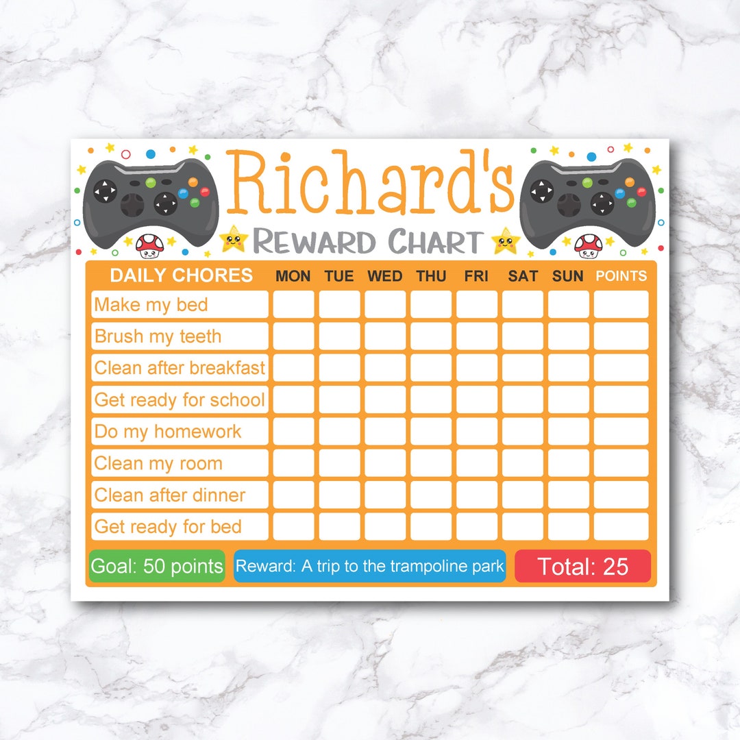 Video Game Reward Chart: Editable Chore Chart (digital Download) - Etsy