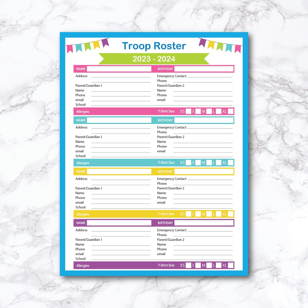 Daisy Troop Leader Roster, Printable, Fillable, Editable, Personalized ...