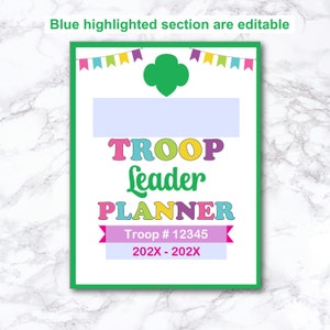 Girl Scout Troop Leader Binder Cover, Printable, Fillable, Editable ...