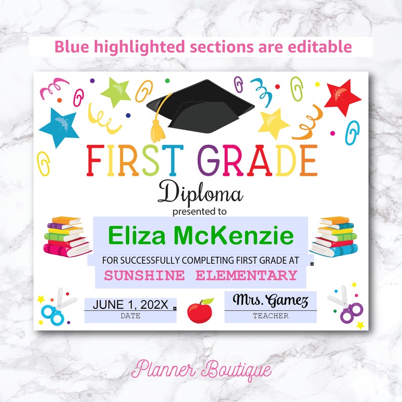 First Grade Diploma: Printable Graduation Certificate (PDF) - Etsy