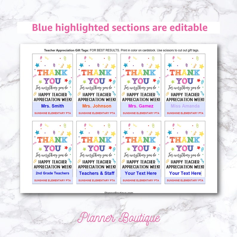 Teacher Appreciation Gift Tag: Thank You (digital Download) - Etsy