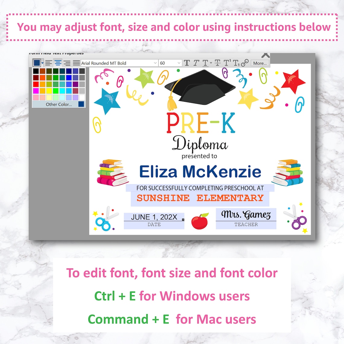 Pre-k Graduation Diploma: Printable School Certificate (PDF) - Etsy