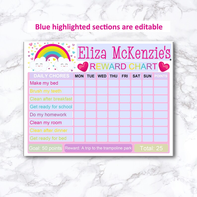 Rainbow Reward Chart: Editable Chore Chart (digital Download) - Etsy