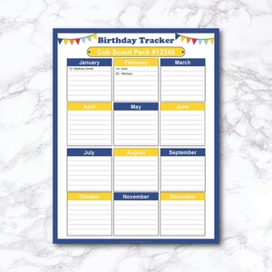 Birthday Tracker Printable, Den Leader Calendar, Pack Leader Meeting ...