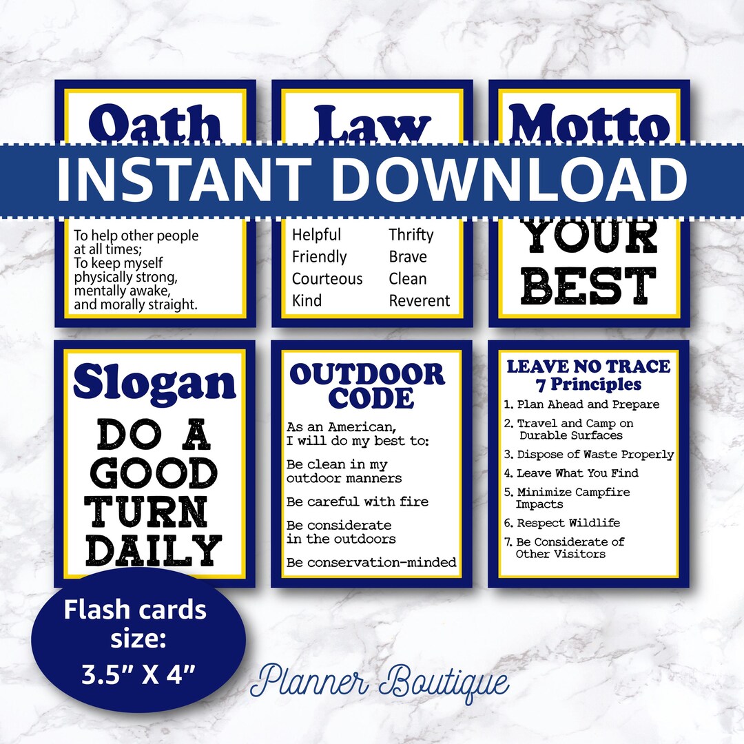 Study Flashcards: Oath, Law, Motto, Outdoor Code (digital Download) - Etsy