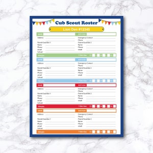 Cub Scout Den Leader Roster, Printable, Fillable, Editable ...