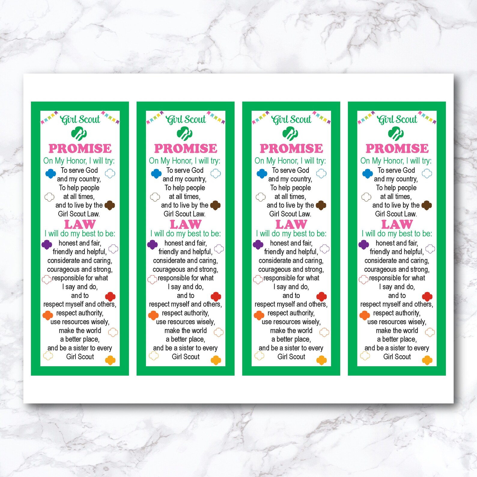 Girl Scout Promise and Law Bookmark Troop Leader GS Handout - Etsy