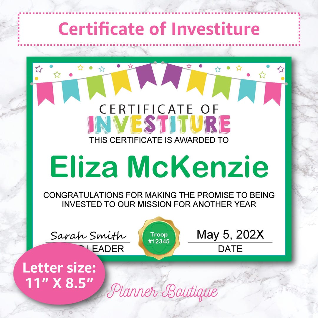 Certificate of Investiture Editable for All Levels Printable ...