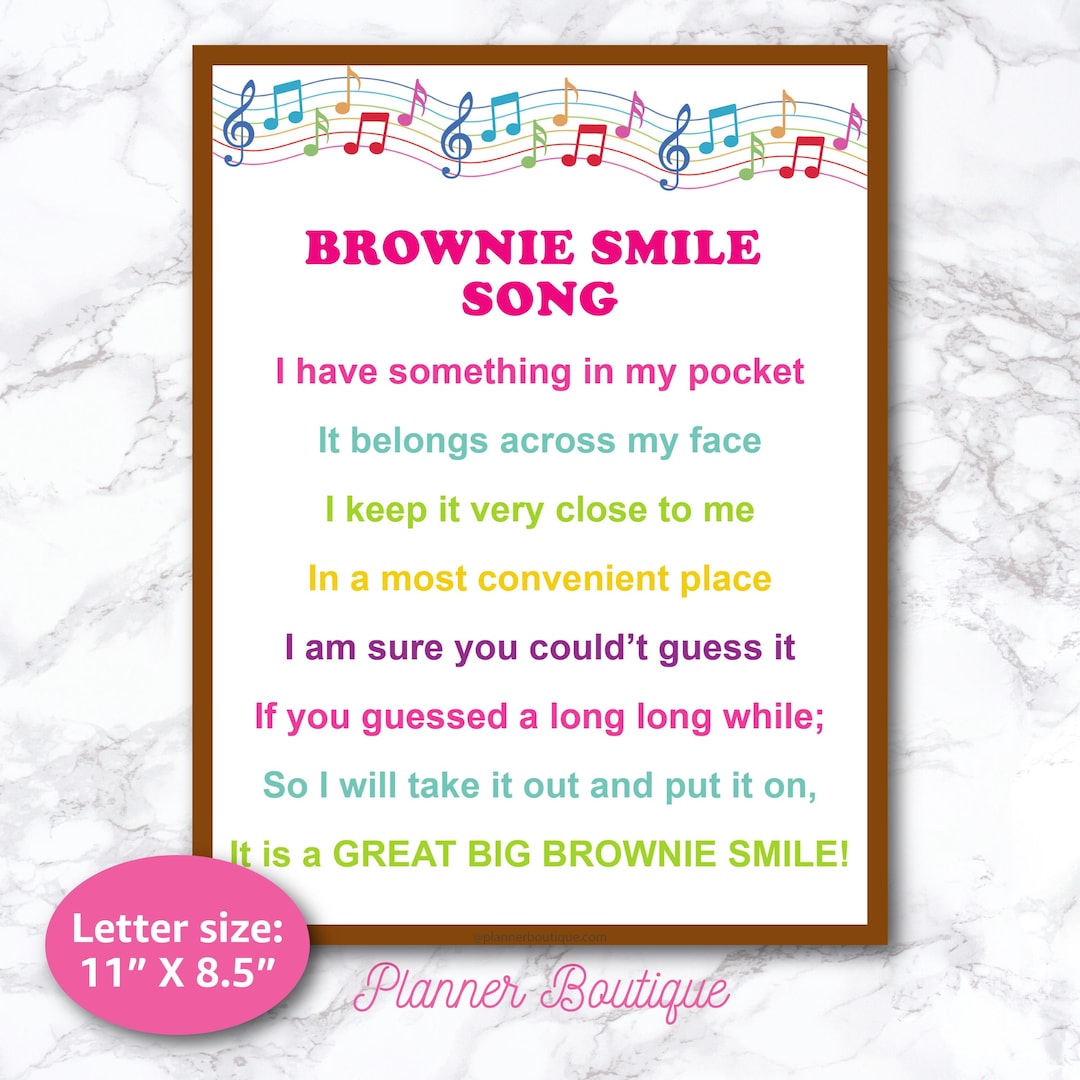 Editable Brownie Smile Song Poster for Girl Troop Song Lyrics Sign ...