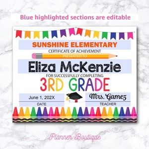 Editable Third Grade Diploma, 3rd Graduation, Third Grade Certificate ...