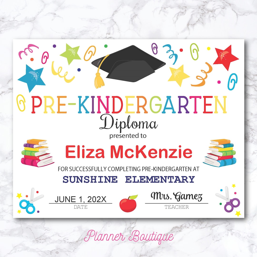 Pre-kindergarten Diploma: Printable Graduation Certificate (PDF) - Etsy