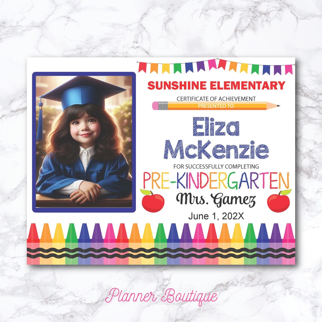 Pre-kindergarten Graduation Diploma Certificate Editable With Picture ...