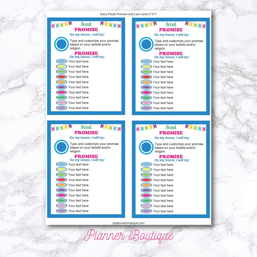 Printable Daisy Petals Girl Promise and Law Daisies Poster Sign Troop ...