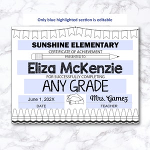 Editable Any Grade Diploma, Elementary Graduation, School Certificate ...