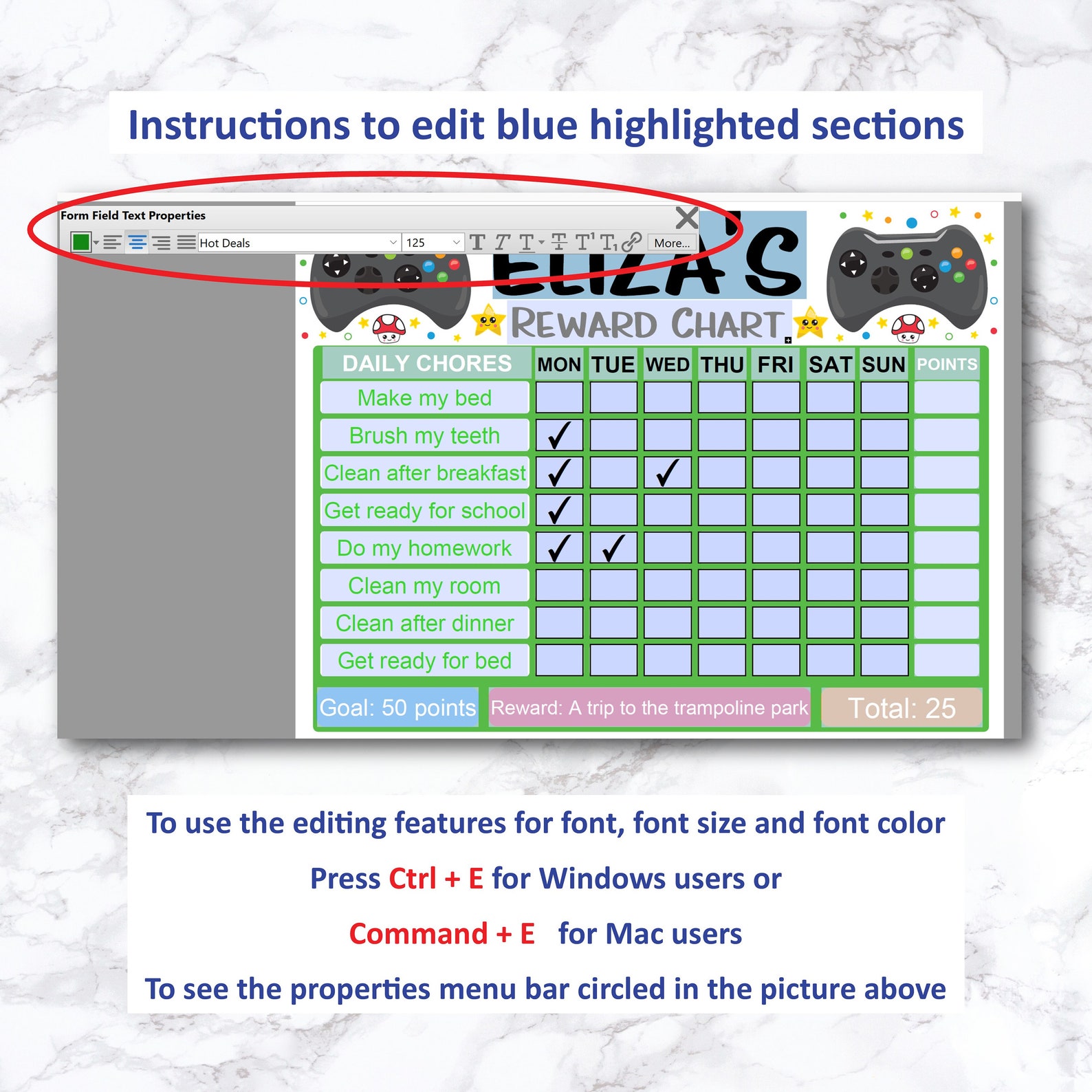 Reward Chart Editable Video Game Reward Chart Chore Chart Behavior ...