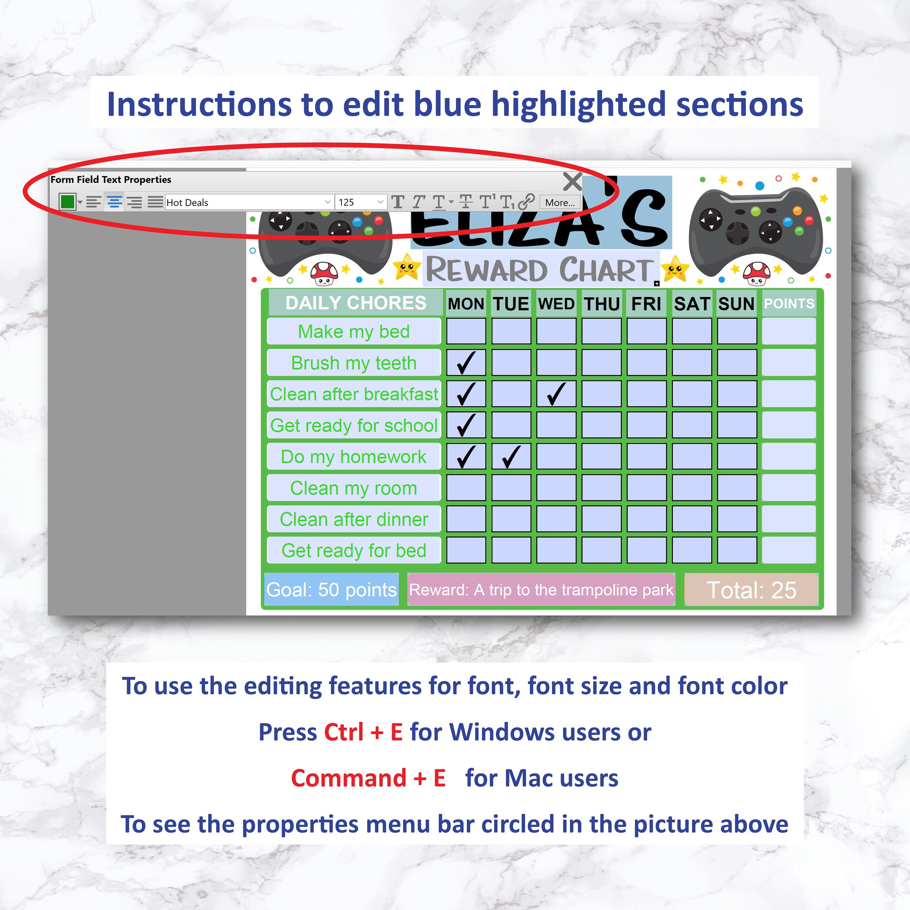 Video Game Reward Chart: Editable Chore Chart (digital Download) - Etsy