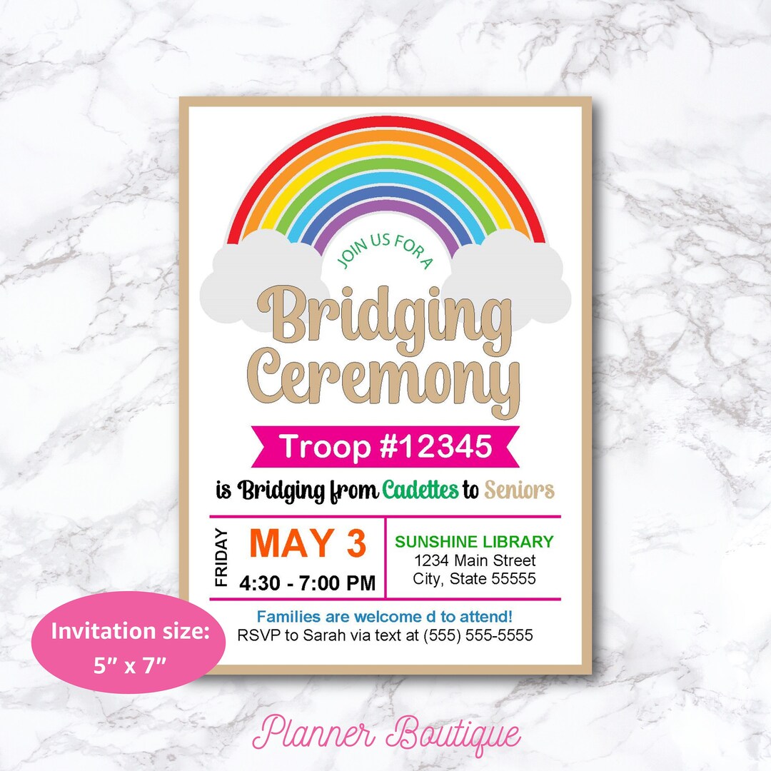 Bridging Ceremony Invitation Green Printable, Rainbow, Editable ...