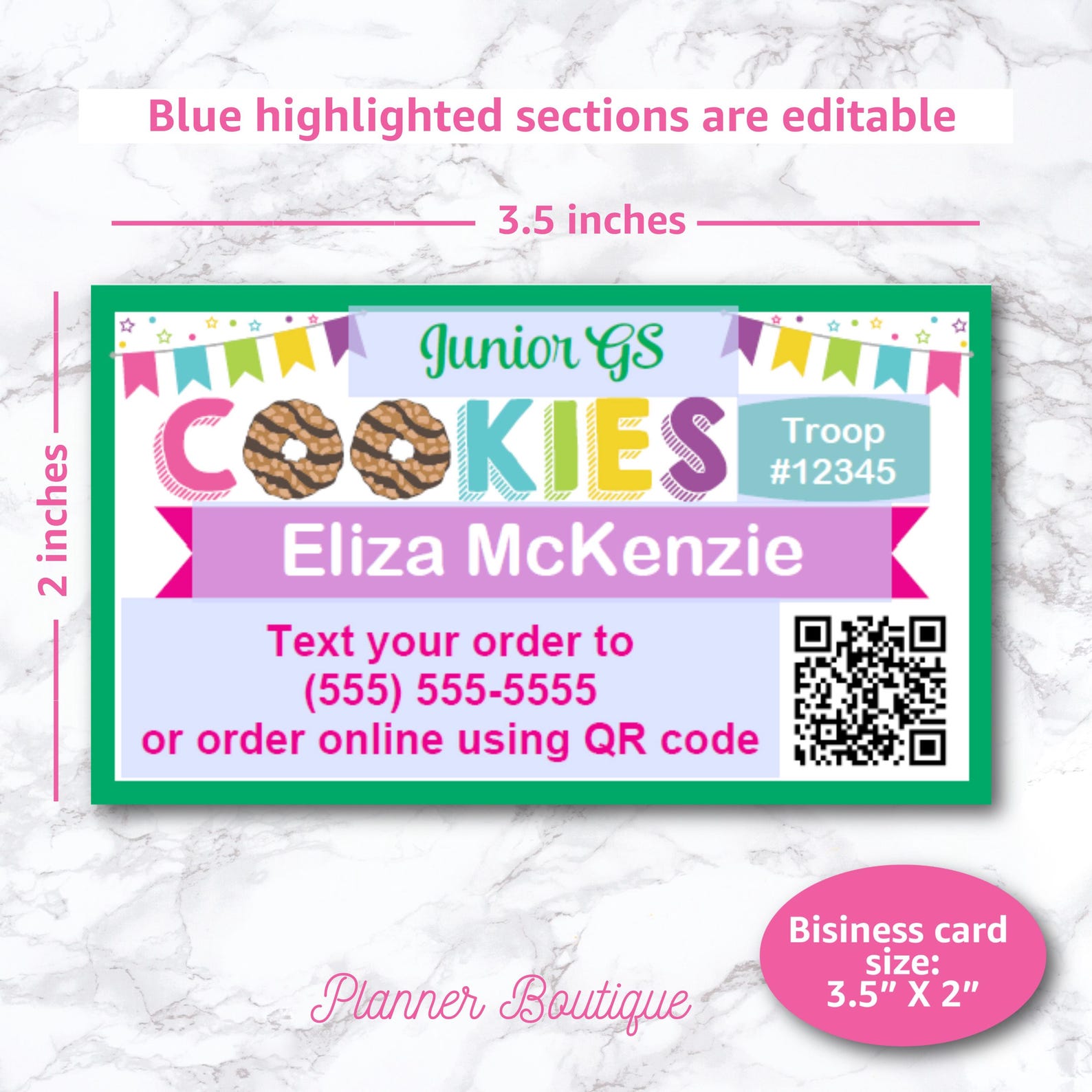 Cookie Fundraiser Business Card With QR Code Green - Etsy