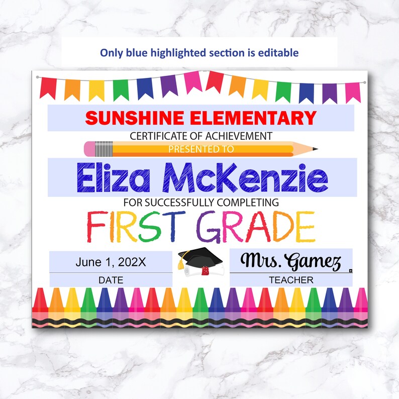 First Grade Graduation Certificate: Keepsake Diploma (PDF) - Etsy