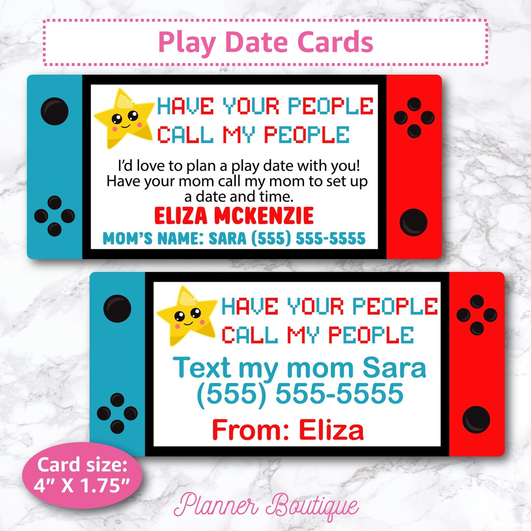 Editable Play Date Calling Card School Friend Cards for Kids, Playdate ...