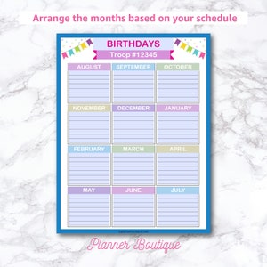 Editable Birthday Tracker, Printable Girl Leader Activity Log Instant ...