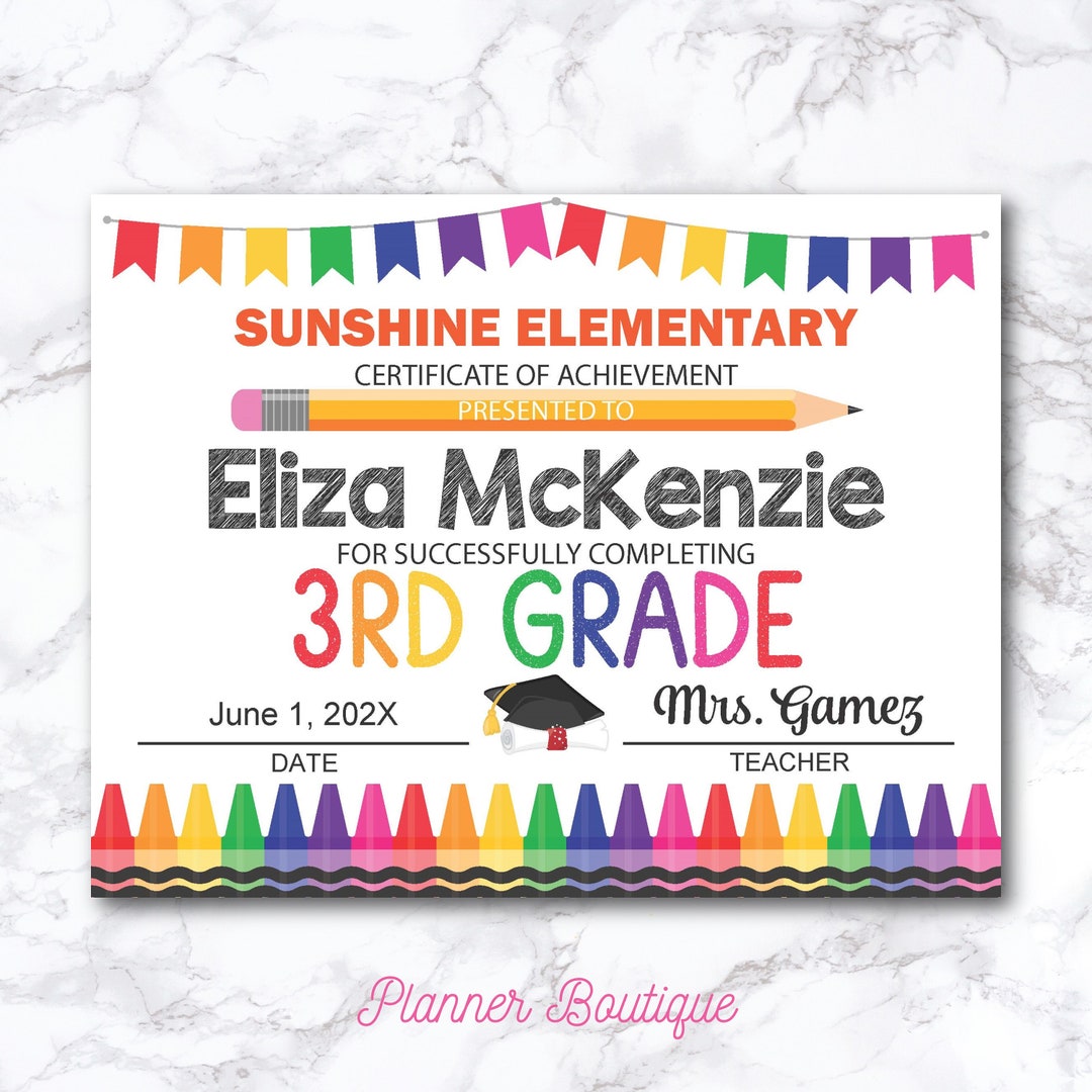 Editable Third Grade Diploma, 3rd Graduation, Third Grade Certificate ...