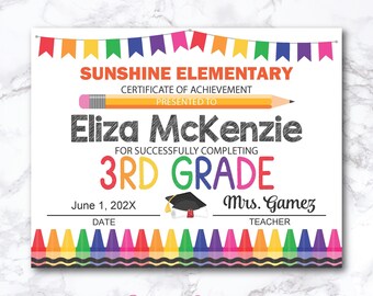 Third 3rd Grade Graduation Diploma Promotion Certificate for Kids ...
