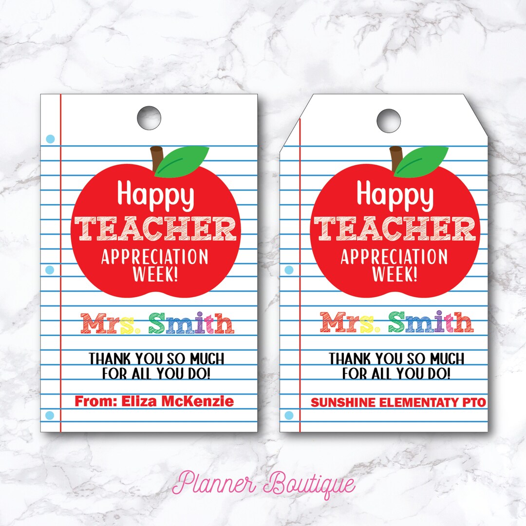 Teacher Appreciation Week Apple Tag Editable Gift Favor Tag Thank You ...
