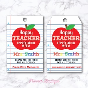 Teacher Appreciation Week Apple Tag Editable Gift Favor Tag Thank You ...