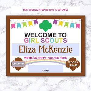 Girl Scout Welcome Certificate Welcome to Girl Scout - Etsy