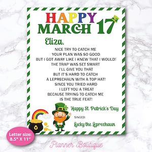 St. Patrick's Day Leprechaun Letter: Editable Surprise Treat (digital Download) - Etsy