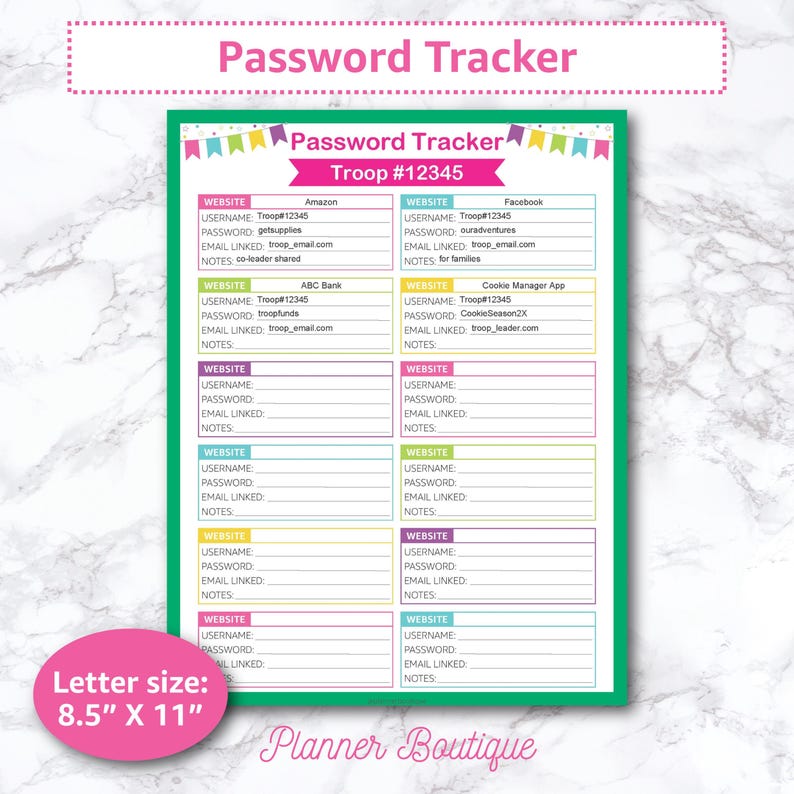 Password Tracker Printable, Accounts Keeper (8.5x11) (PDF Download) - Etsy