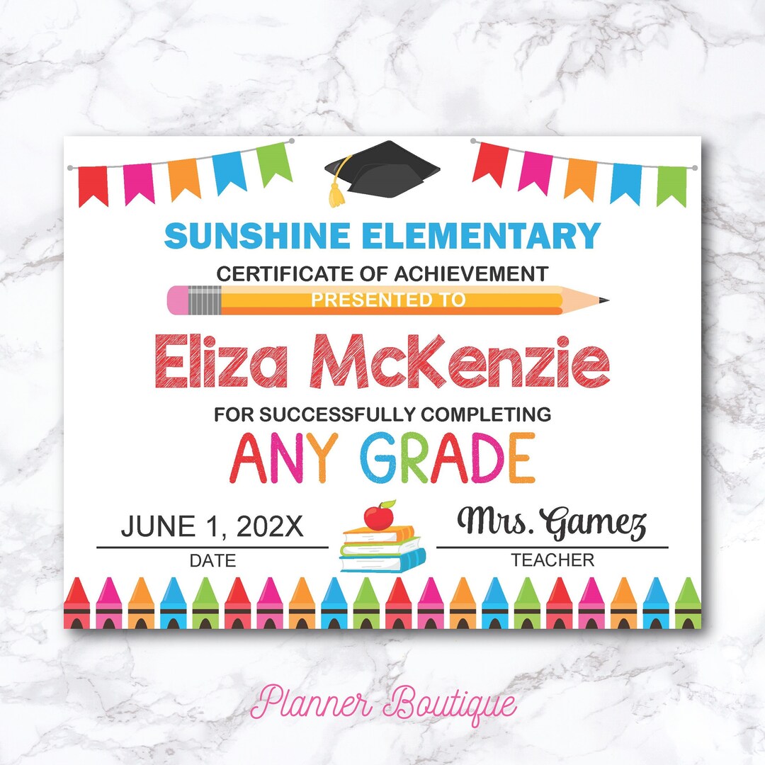 Elementary School Graduation Diploma Certificate (digital Download) - Etsy