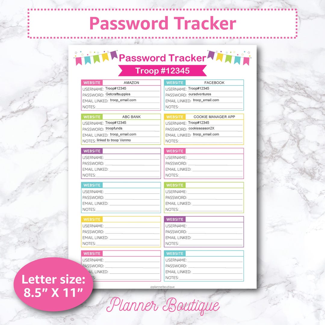 Password Tracker Printable: Username & Account Keeper (8.5x11 PDF ...