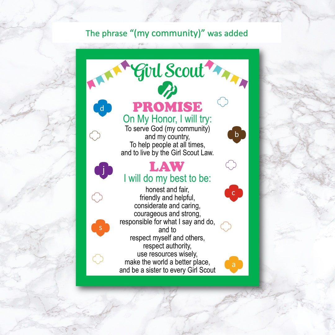 Girl Scout Promise and Law Printable, Troop Leader Handout, Girl Scout ...