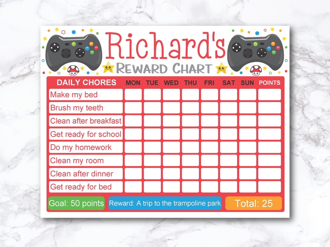 Video Game Reward Chart: Editable Chore Chart (digital Download) - Etsy