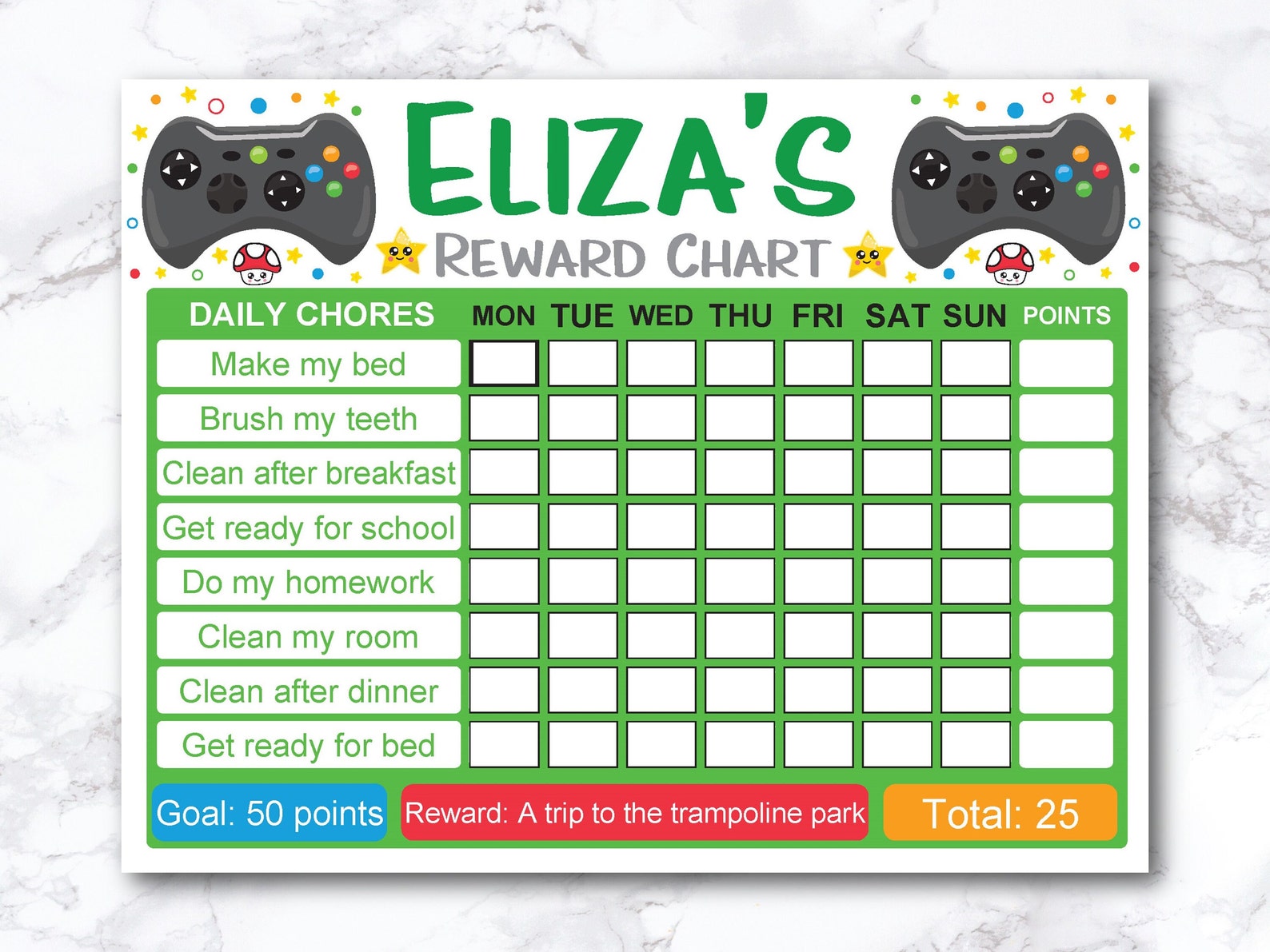 Reward Chart Editable Video Game Reward Chart Chore Chart Behavior ...