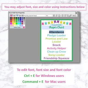 Editable Kaper Chart With Name Labels Printable Scout Troop Leader ...