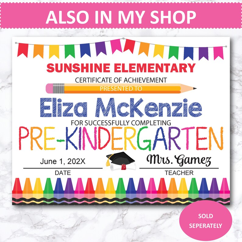 Pre-k Graduation Diploma: Printable School Certificate (PDF) - Etsy