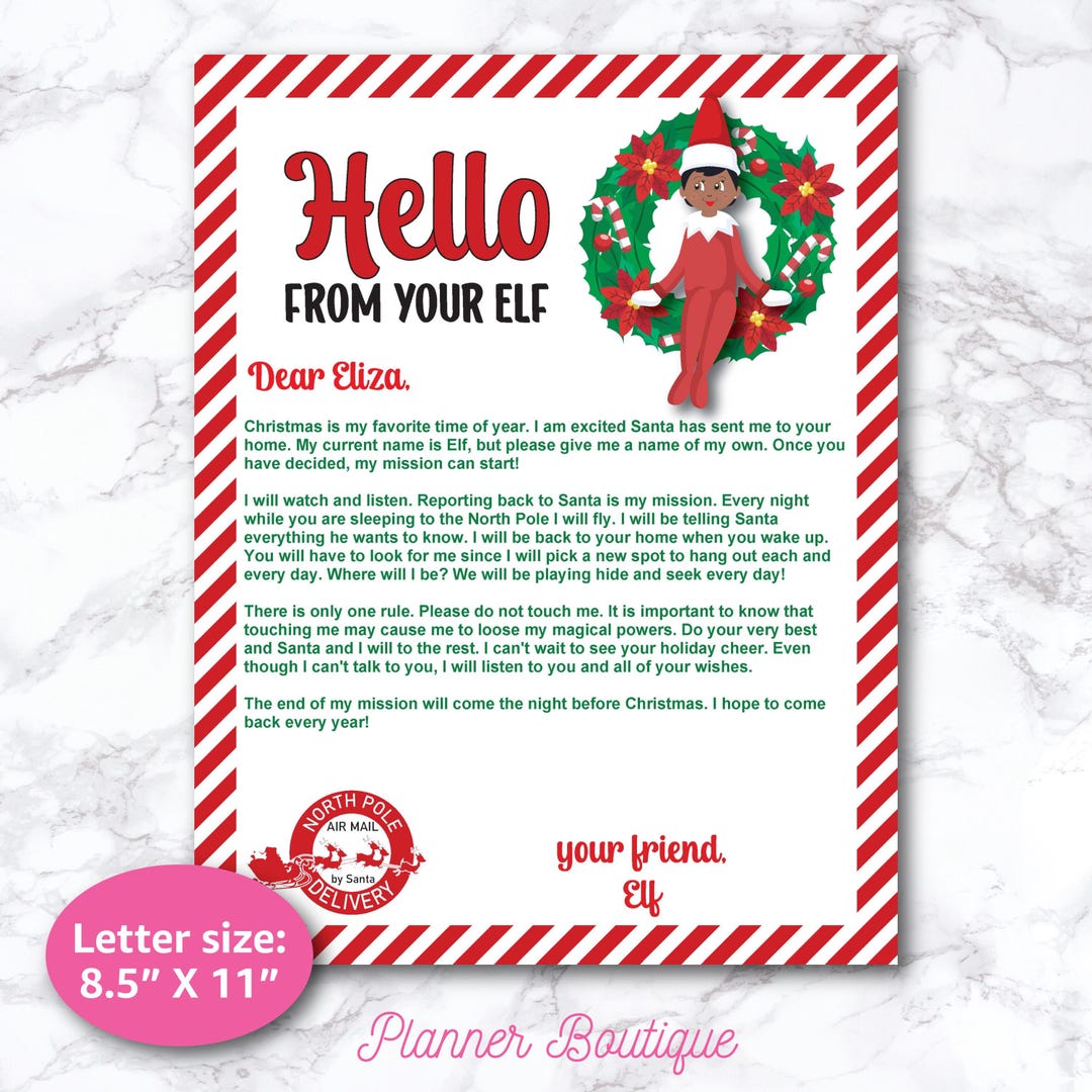 Christmas Elf Introduction Arrival Letter Printable First-time New Girl ...