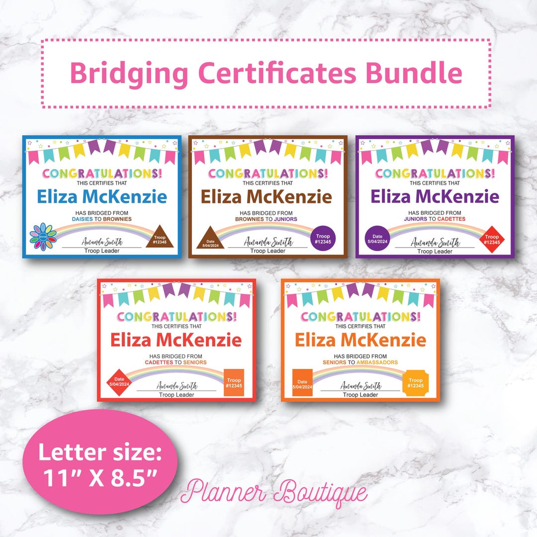 Editable Bridging Certificate Scout for Award Bridging Ceremony Daisies ...