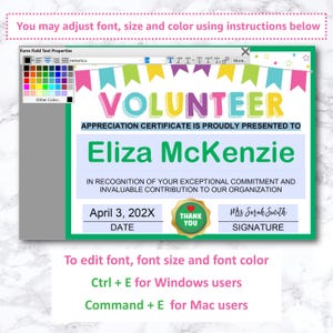 Volunteer Appreciation Certificate: Printable Award Template (PDF) - Etsy