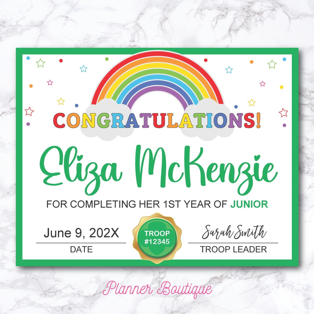 Editable Scout 1st and 2nd Year Certificate of Completion First Second ...